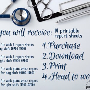 Set of Nursing Bedside Shift Report Sheets Day and Night Shift Med Surg ...