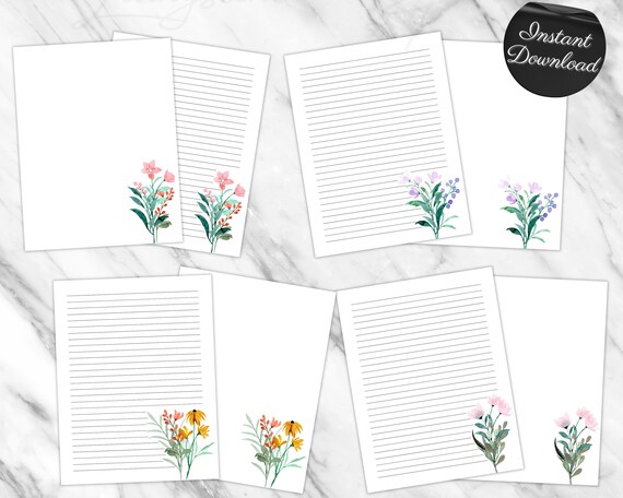 Watercolor Wildflower Printable Stationary Set Digital - Etsy