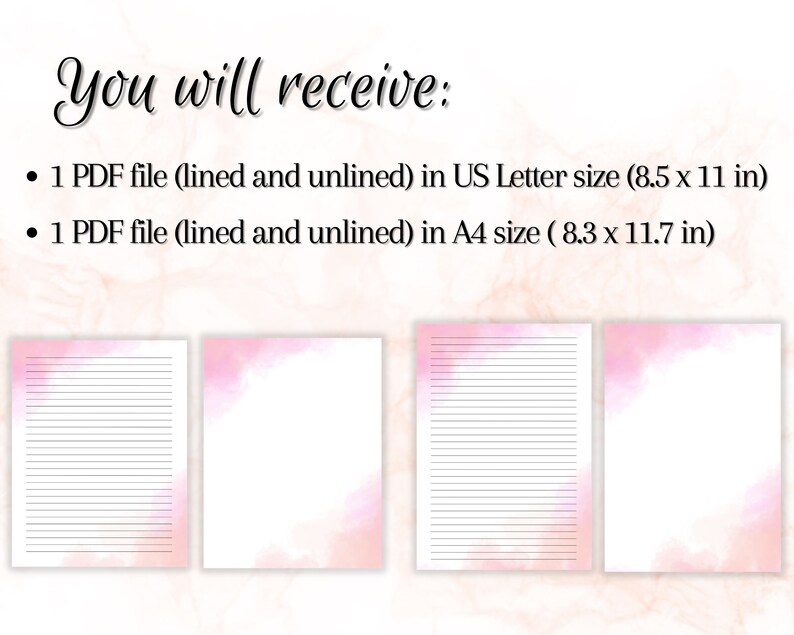 Pastel Pink Watercolor Stationary Paper Printable Pink Lined - Etsy