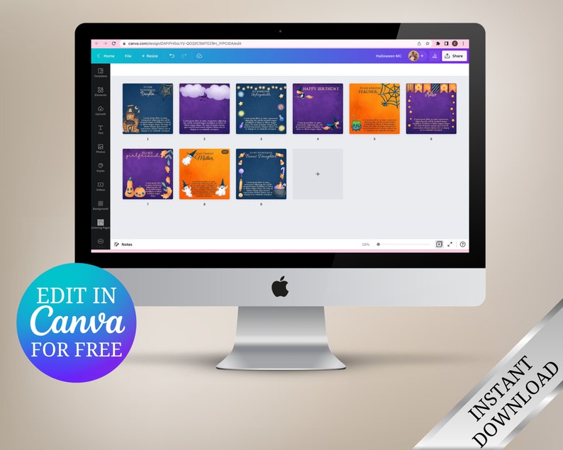 Set of Halloween Editable Message Card Templates Shineon - Etsy