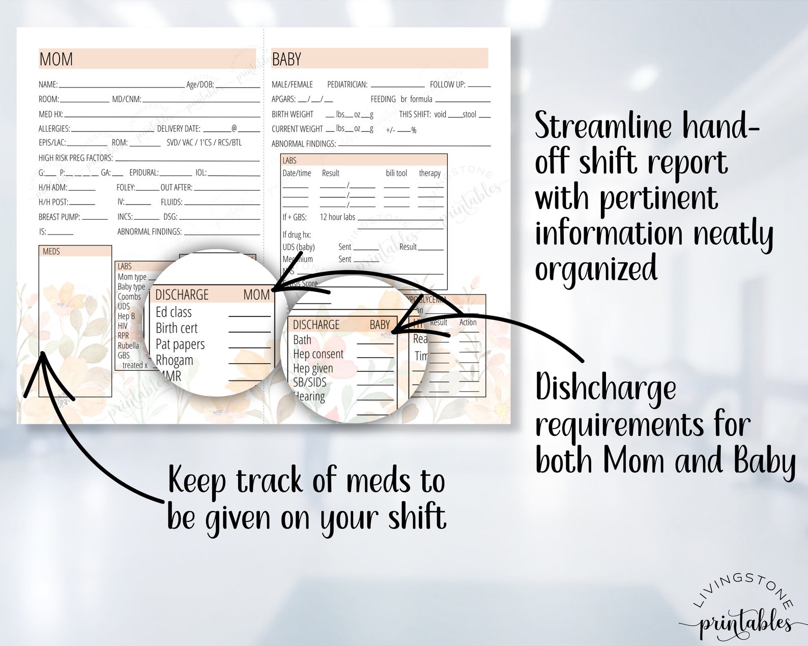 Mother Baby Nursing Handoff Shift Report Sheet Printable Mom - Etsy