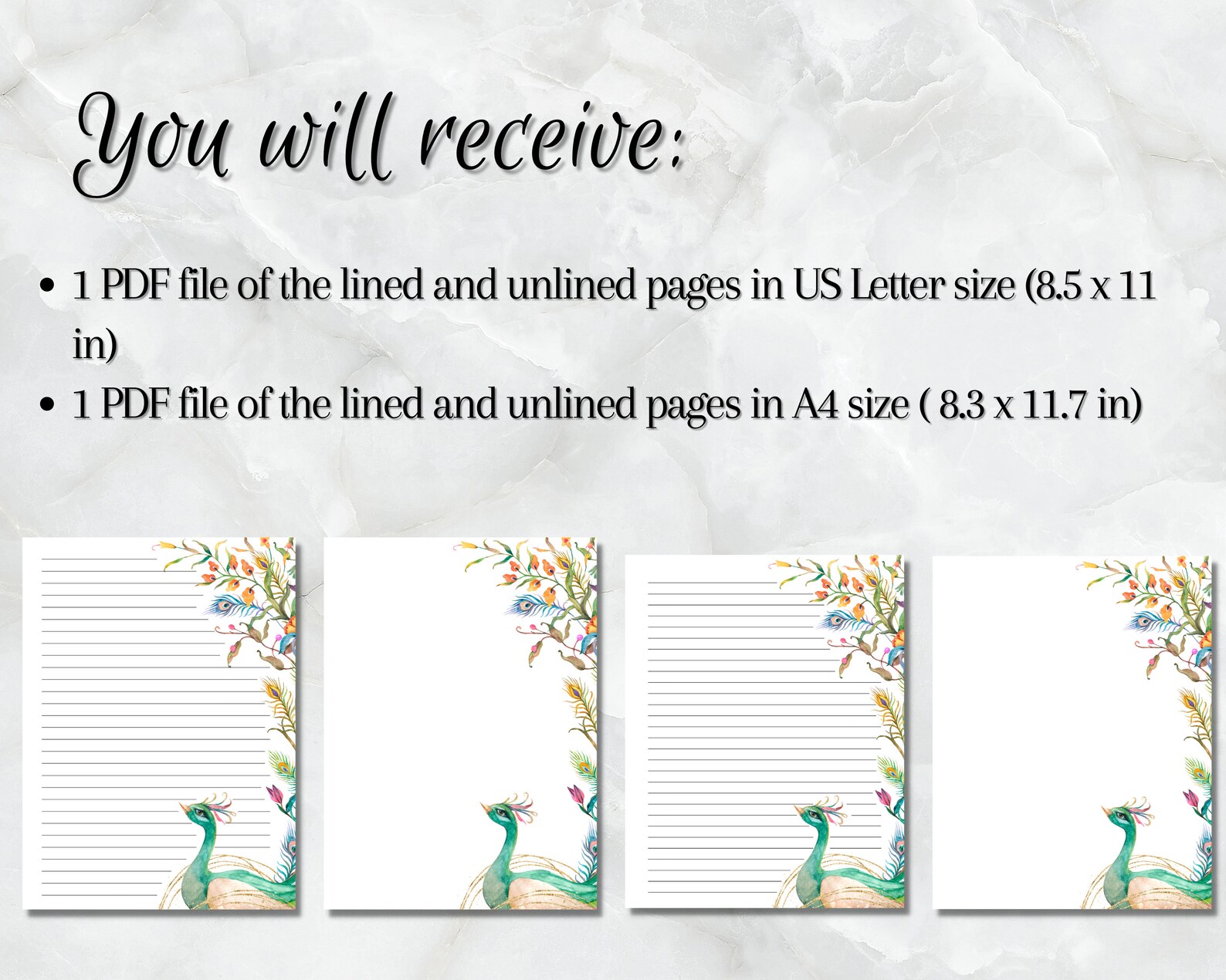 Colorful Peacock Printable Writing Paper Peacock Stationary - Etsy