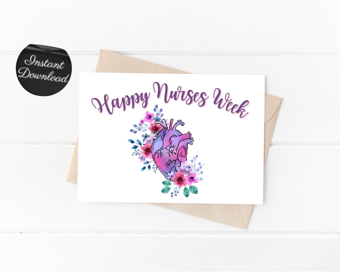 Anatomical Heart Printable Card, Happy Nurses Week Pink Purple Anatomy ...