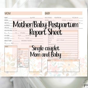 Postpartum Nursing Report Sheet Printable, Mom Baby Couplet Care ...