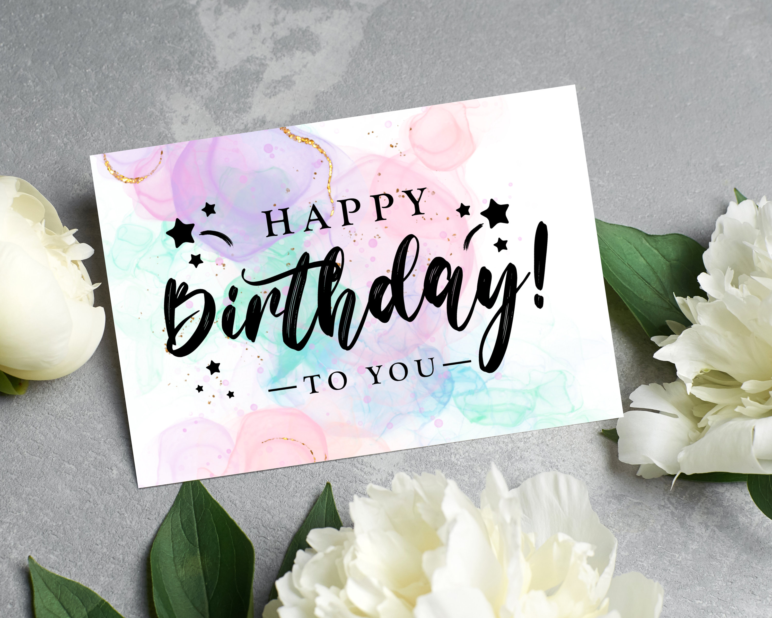 Pastel Colored Printable Happy Birthday Card Alcohol Ink - Etsy