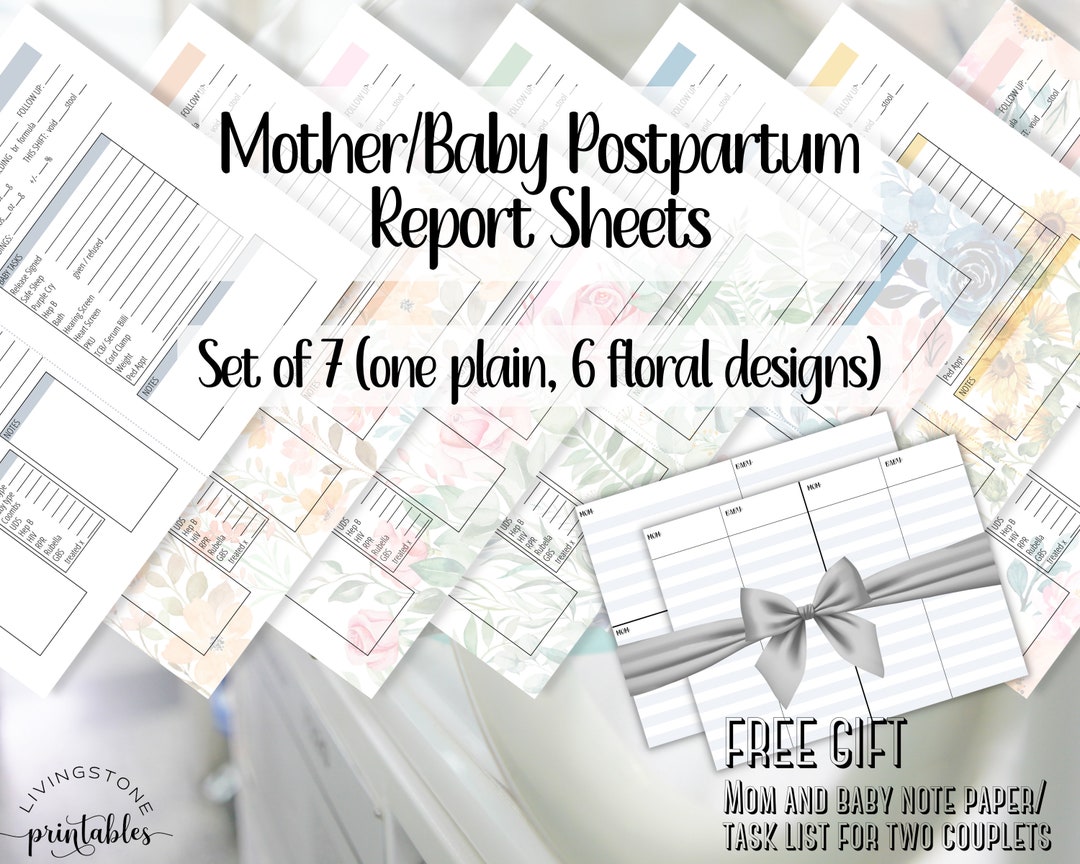 Set of Mother Baby/ Postpartum Couplet Nursing Report Sheets Printable ...