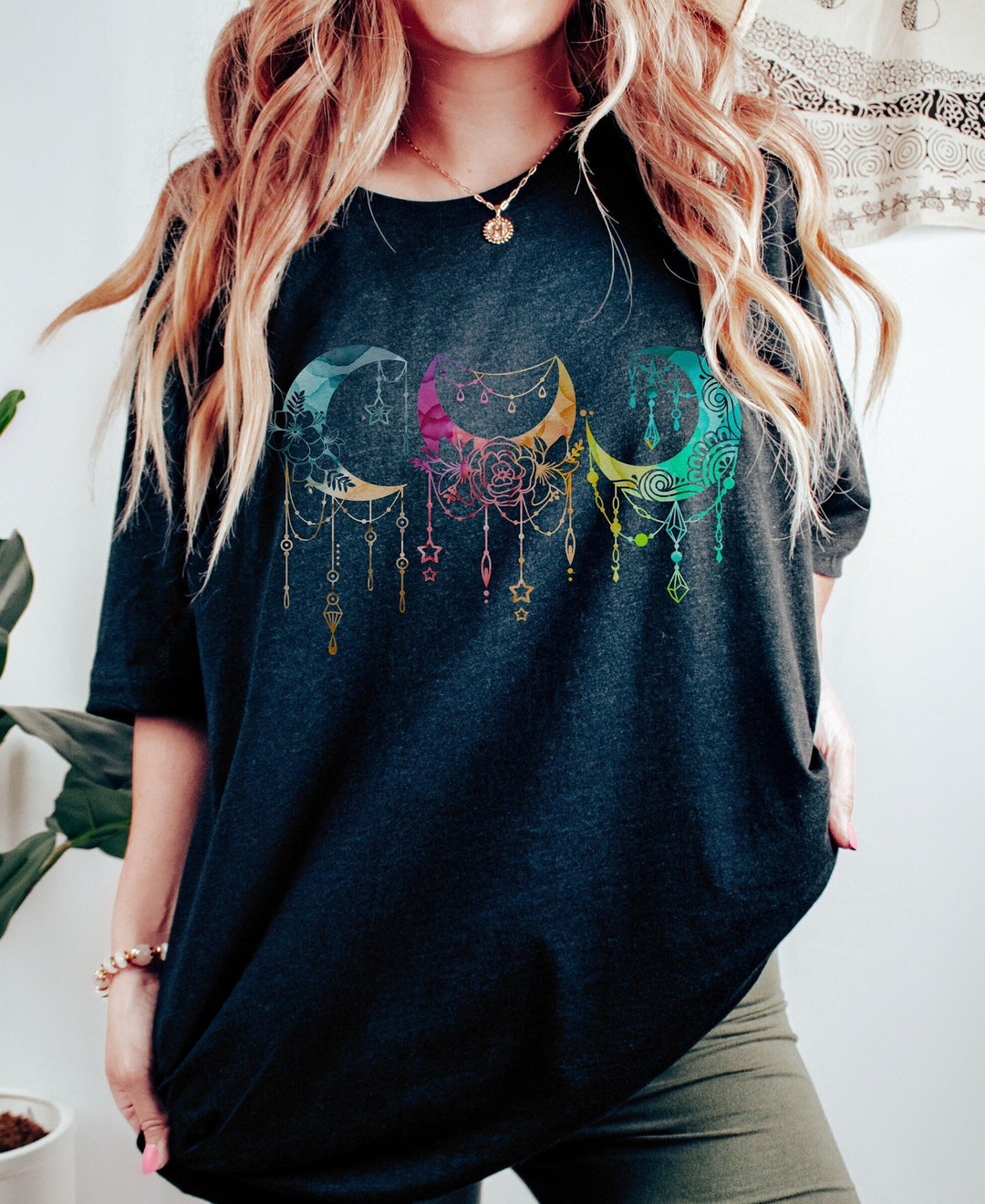 Celestial Crescent Moon Shirt, Galaxy Dreamcatcher, Floral Universe Tee ...