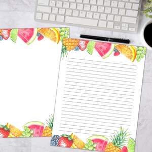 Colorful Summer Fruit Printable Stationary Paper, Tropical Fruit ...