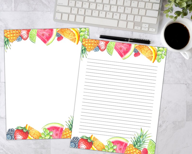 Colorful Summer Fruit Printable Stationary Paper Tropical - Etsy