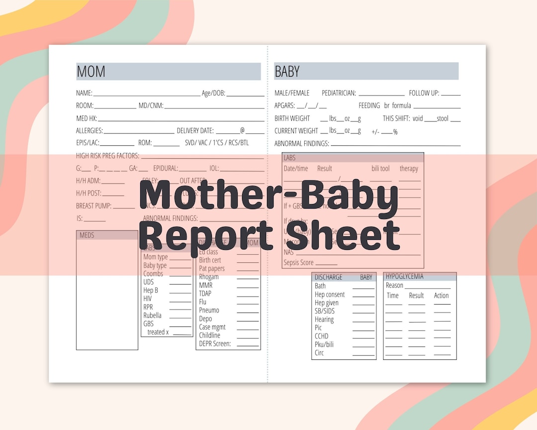 Mom Baby Couplet Postpartum Nursing Report Sheet SBAR Bedside Shift ...