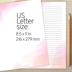 Pastel Pink Watercolor Stationary Paper, Printable Pink Lined and ...