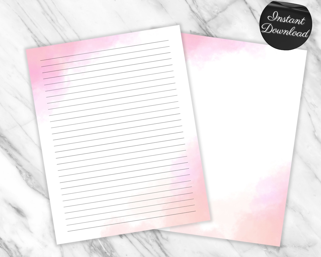 Pastel Pink Watercolor Stationary Paper, Printable Pink Lined and ...