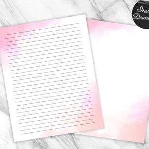 Pastel Pink Watercolor Stationary Paper, Printable Pink Lined and ...