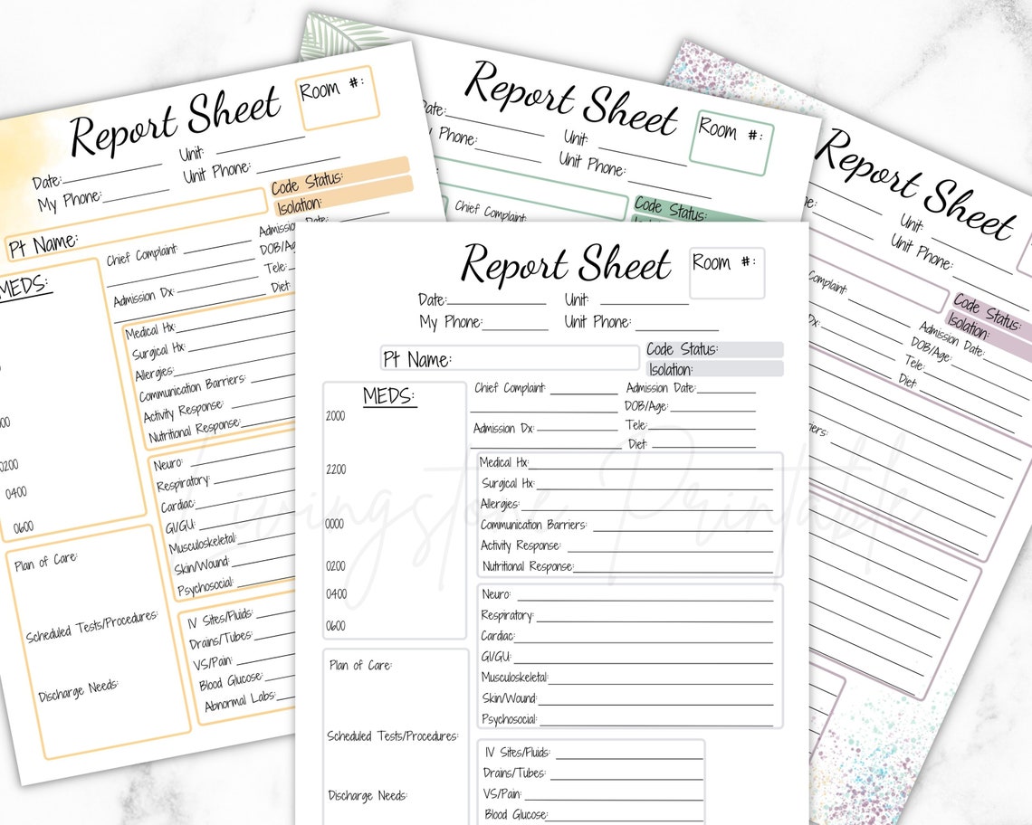 Set of Nursing Bedside Shift Report Sheets Day and Night Shift - Etsy