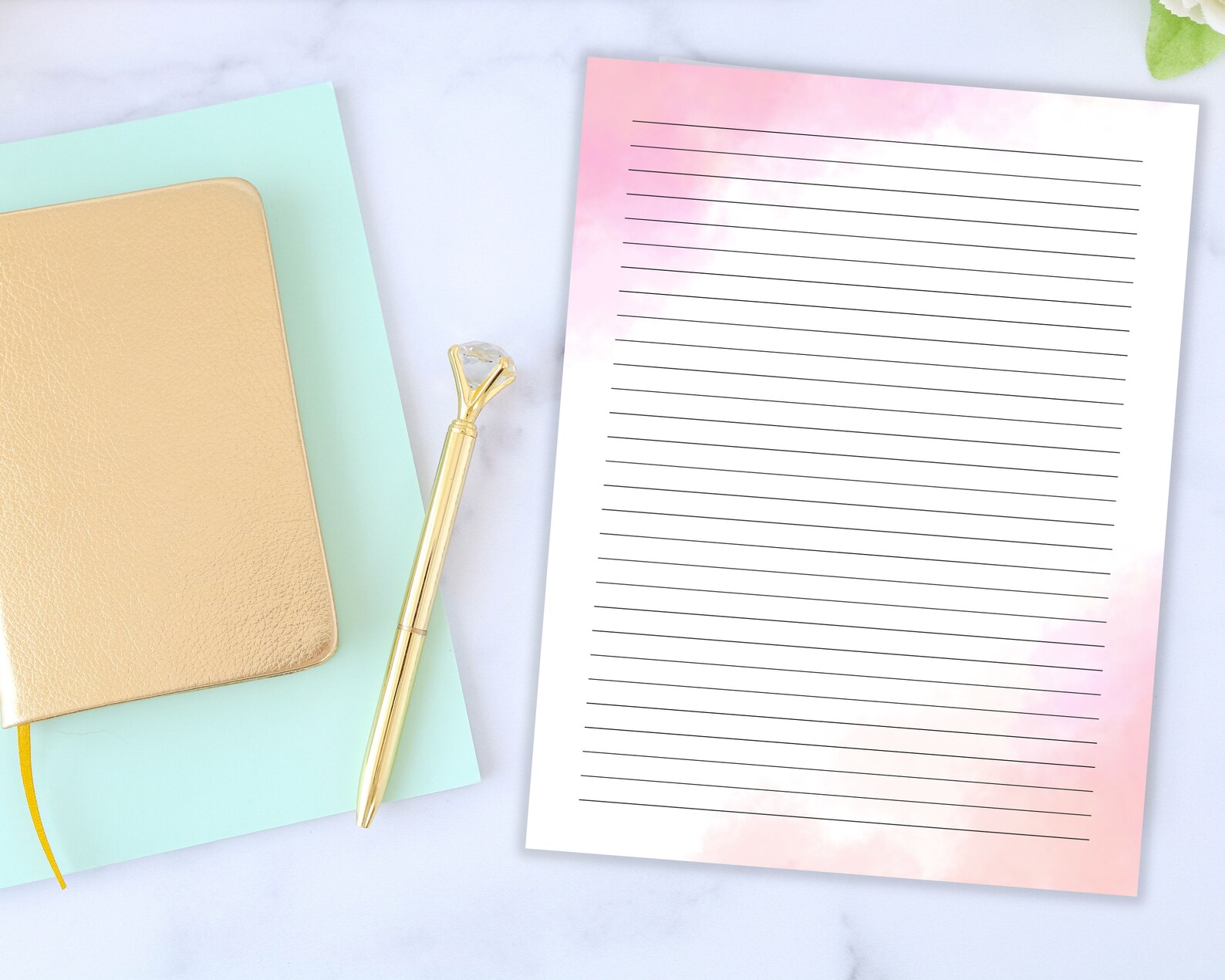 Pastel Pink Watercolor Stationary Paper Printable Pink Lined | Etsy