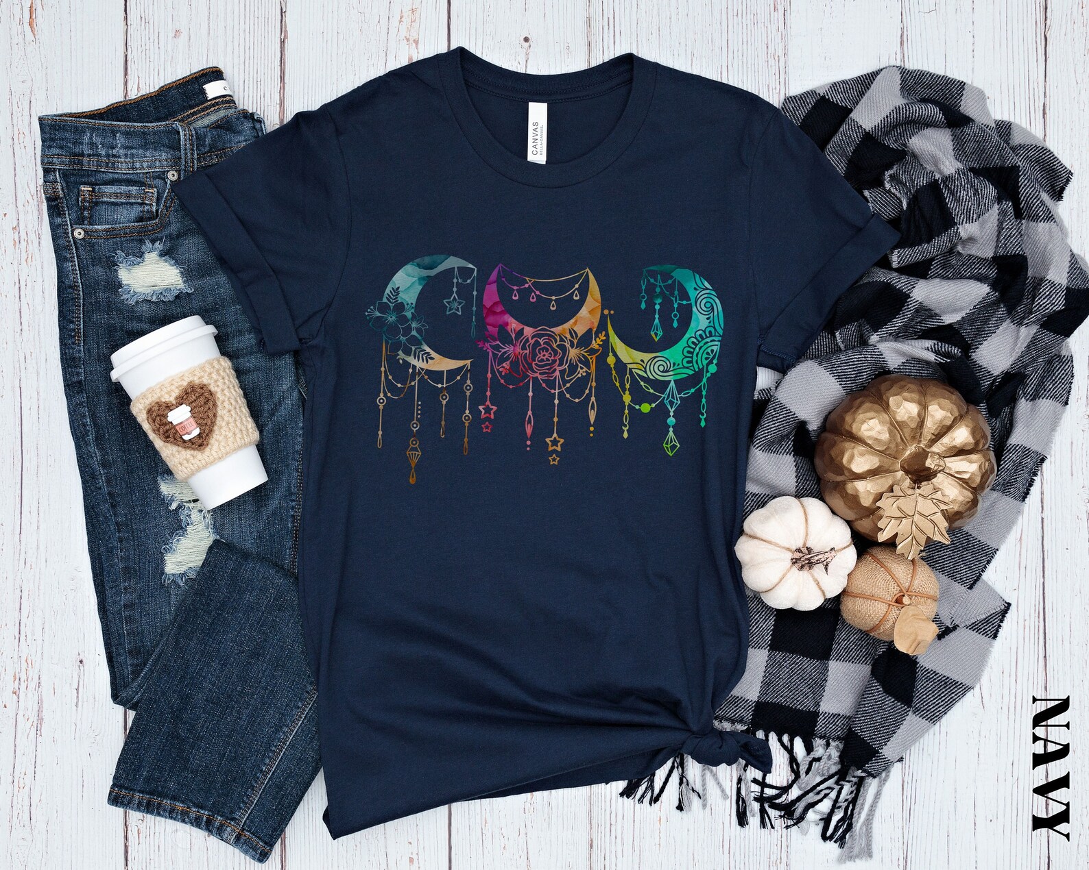 Celestial Crescent Moon Shirt, Galaxy Dreamcatcher, Floral Universe Tee ...