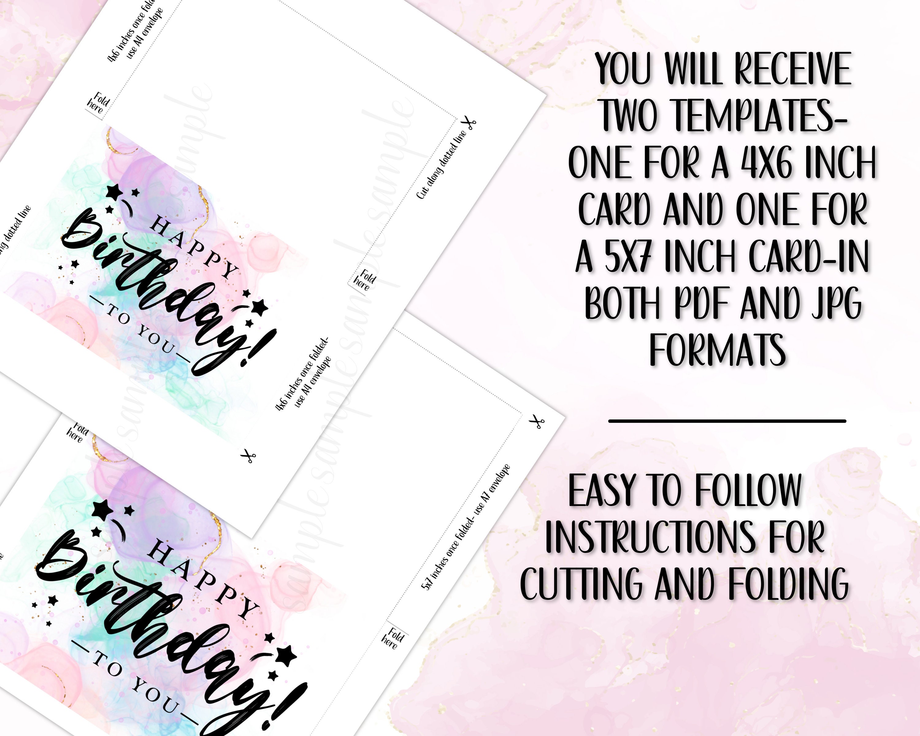 Pastel Colored Printable Happy Birthday Card Alcohol Ink - Etsy