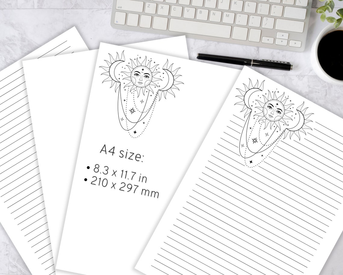 Celestial Sun Moon Printable Stationary Paper Digital | Etsy
