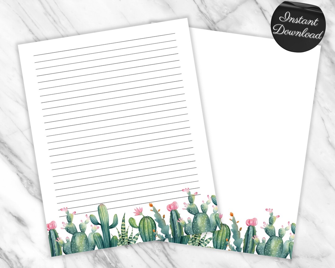Cactus Watercolor Printable Writing Paper, Cacti Lined Journaling Paper ...