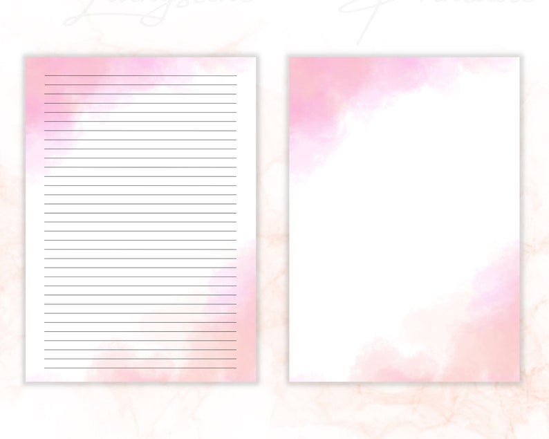 Pastel Pink Watercolor Stationary Paper Printable Pink Lined | Etsy