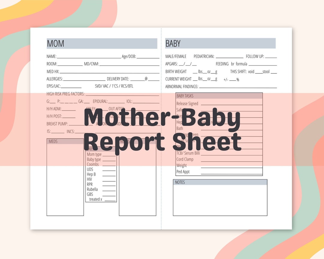 Plain Mother Baby Report Sheet for Postpartum Nurses, Couplet Care Mom ...