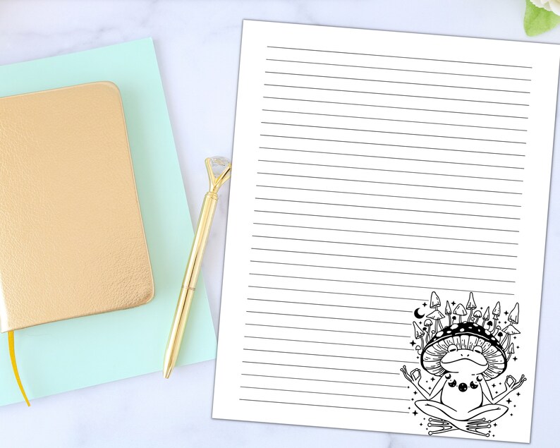 Celestial Toad Printable Stationary Paper, Magical Frog in Mushroom Hat ...