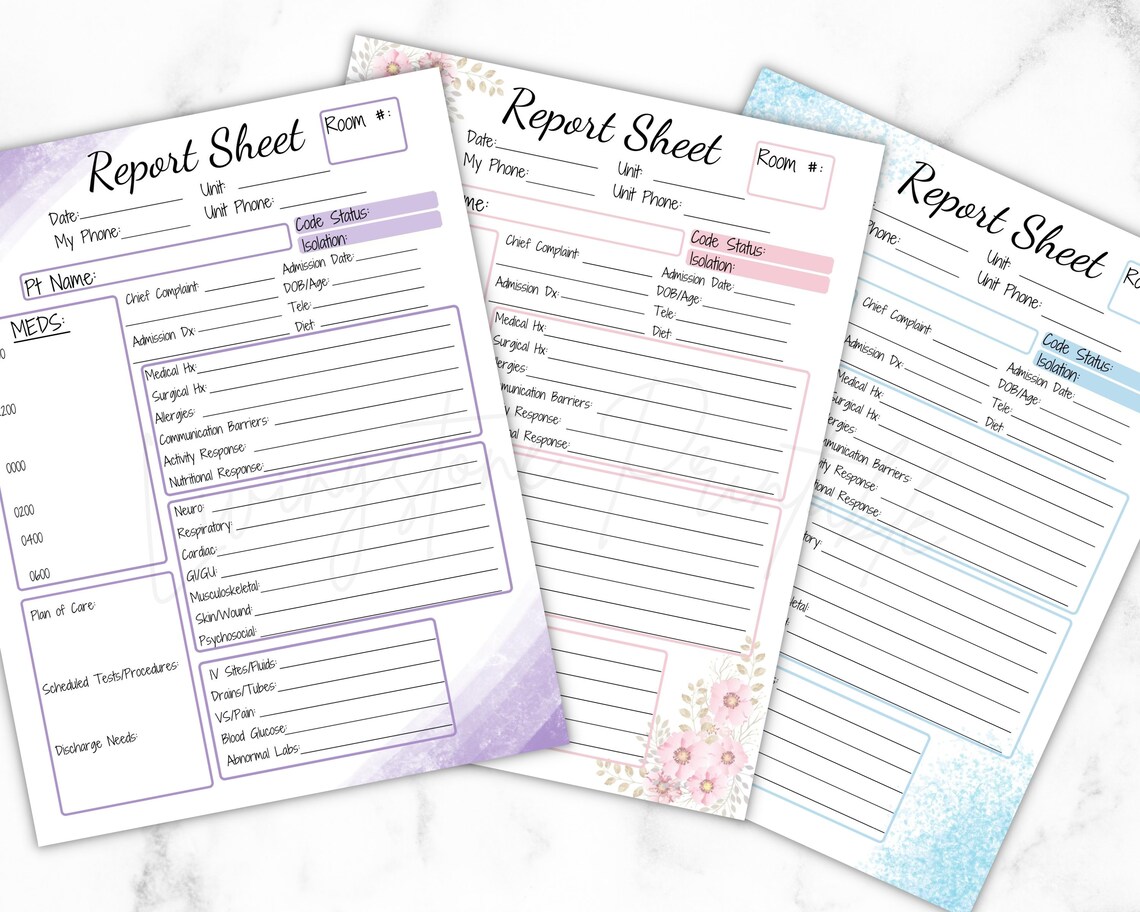 Set of Nursing Bedside Shift Report Sheets Day and Night Shift - Etsy