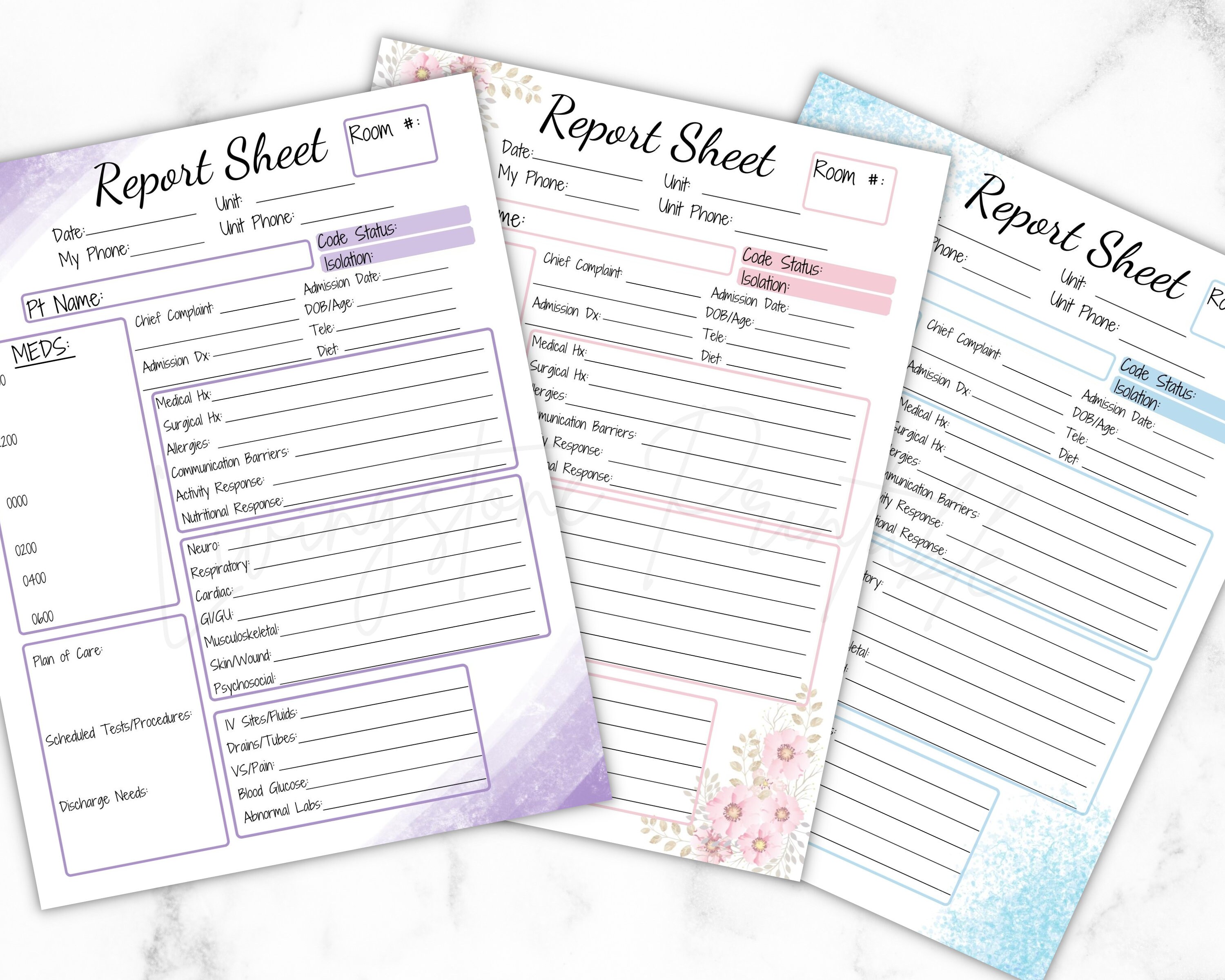 Set of Nursing Bedside Shift Report Sheets Day and Night Shift - Etsy