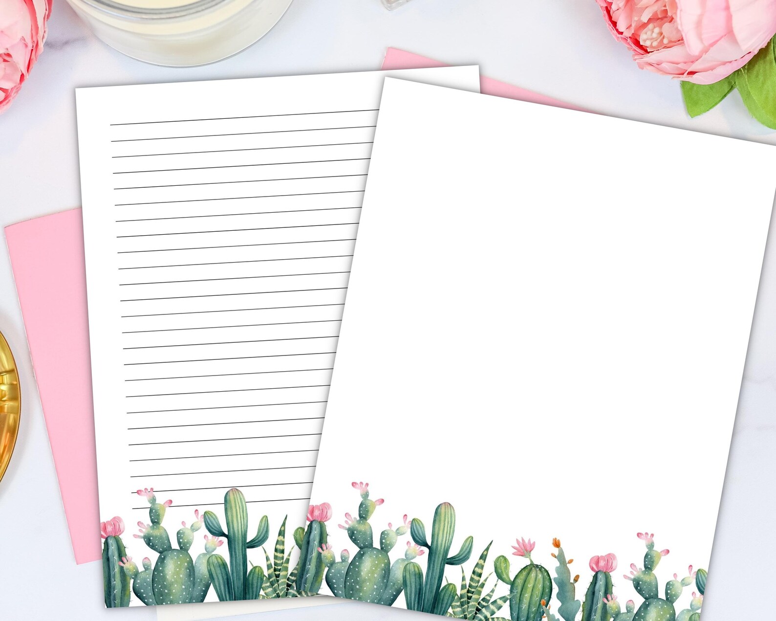 Cactus Watercolor Printable Writing Paper Cacti Lined - Etsy