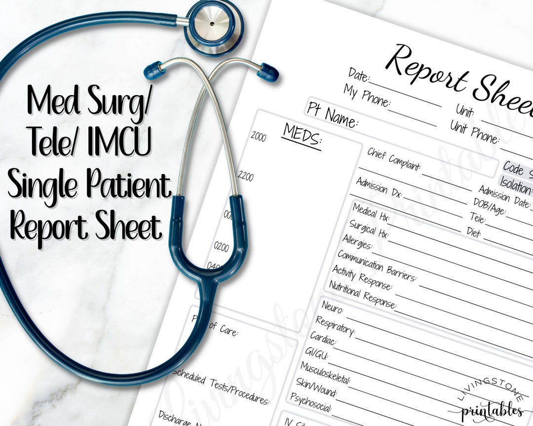 Plain Nurse Report Sheet Med Surg, Printable Single Patient Report ...