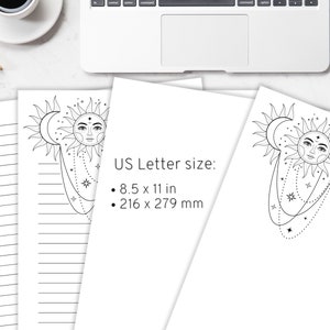 Celestial Sun Moon Printable Stationary Paper- Digital Download Magic ...