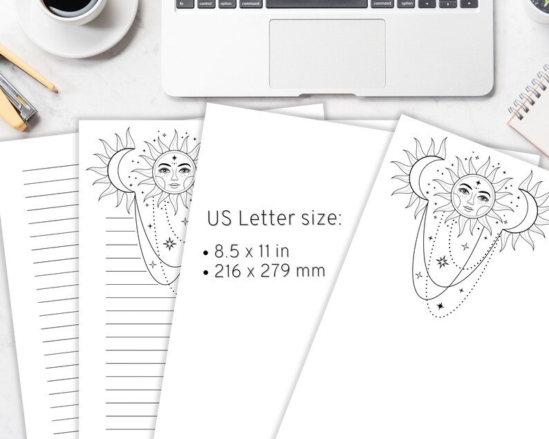Celestial Sun Moon Printable Stationary Paper Digital - Etsy