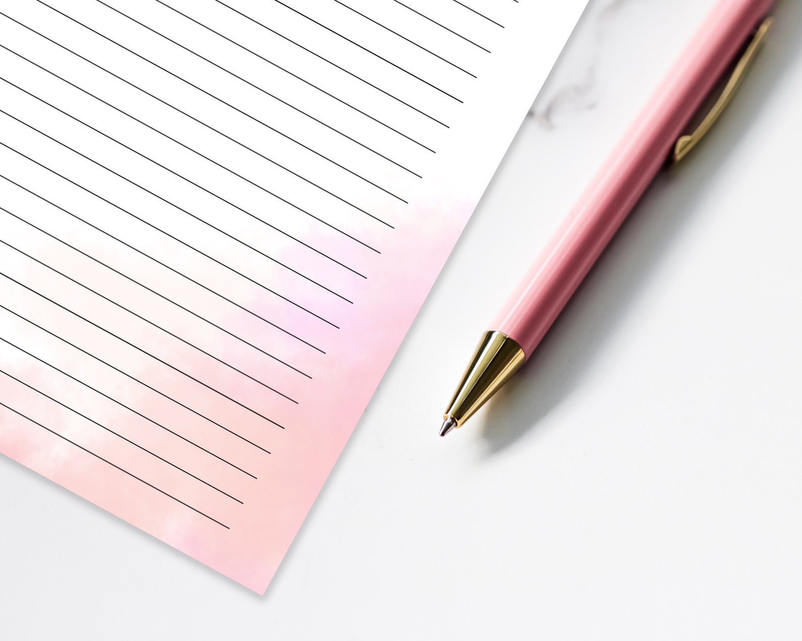 Pastel Pink Watercolor Stationary Paper Printable Pink Lined | Etsy