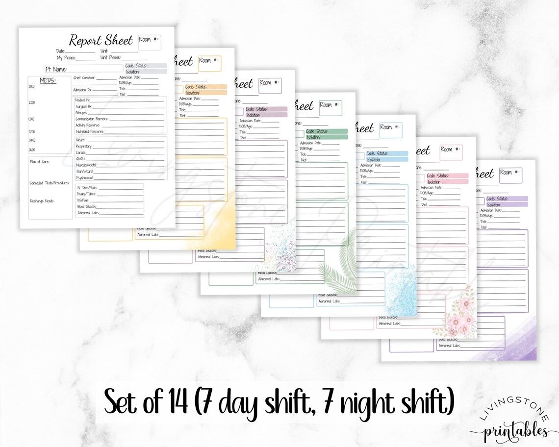 Set of Nursing Bedside Shift Report Sheets Day and Night Shift - Etsy