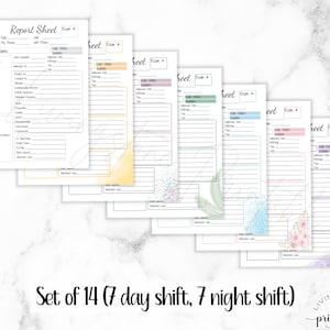 Set of Nursing Bedside Shift Report Sheets Day and Night Shift Med Surg ...