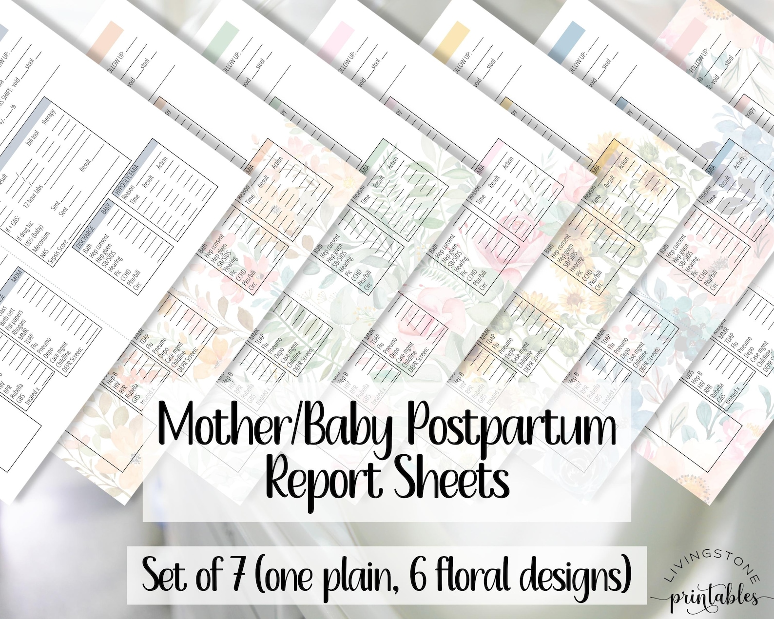 Set of Mother Baby Postpartum Nursing Report Sheets, Hand off Shift ...