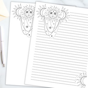 Celestial Sun Moon Printable Stationary Paper- Digital Download Magic ...