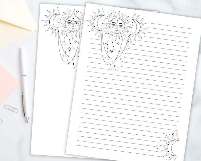 Celestial Sun Moon Printable Stationary Paper Digital - Etsy