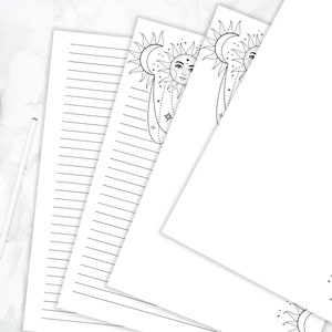 Celestial Sun Moon Printable Stationary Paper- Digital Download Magic ...