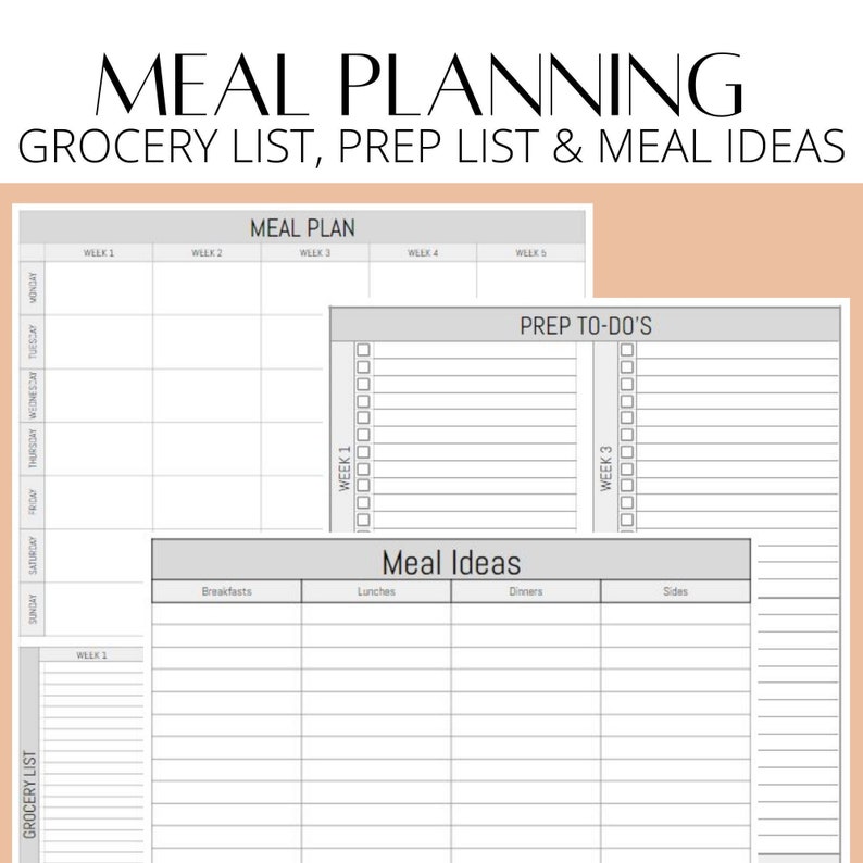 MEAL PLAN KIT- Meal Plan, Prep List & Meal Ideas - Etsy