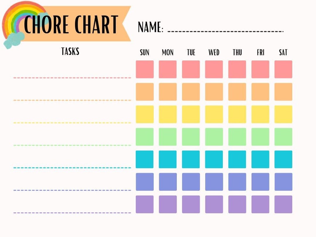 Kids Chore Chart- Rainbow - Etsy