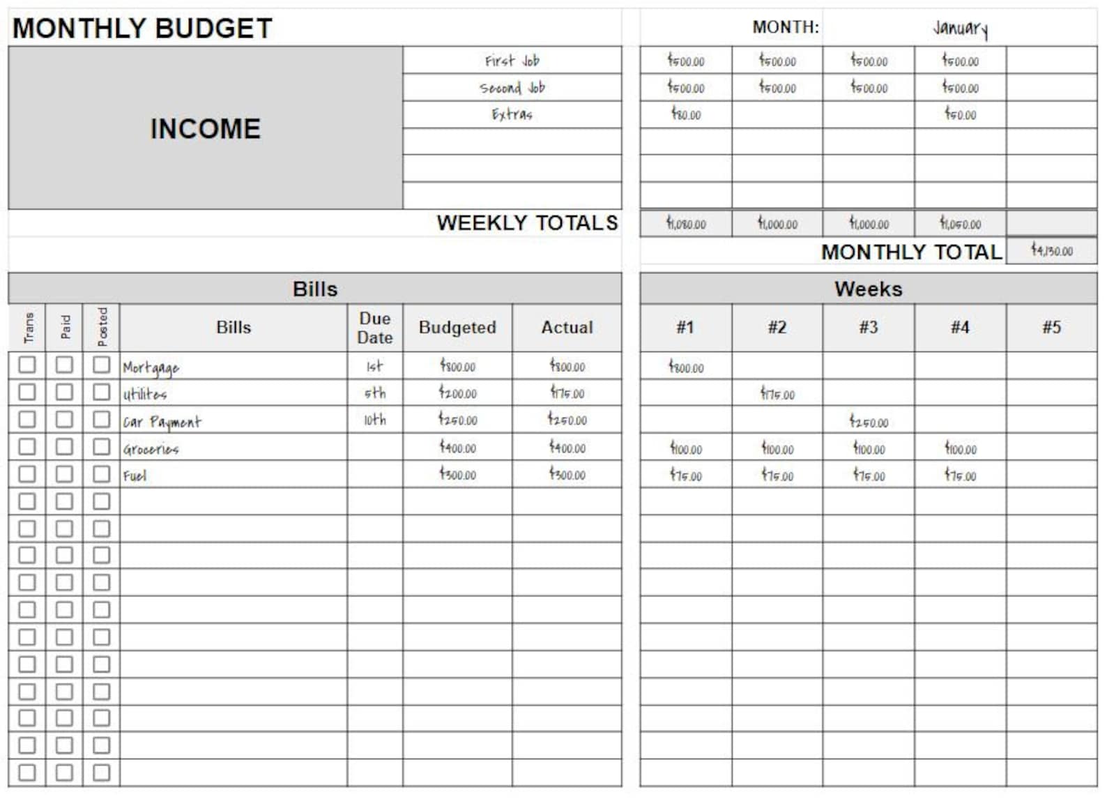 Simple Weekly Budget Printable - Etsy