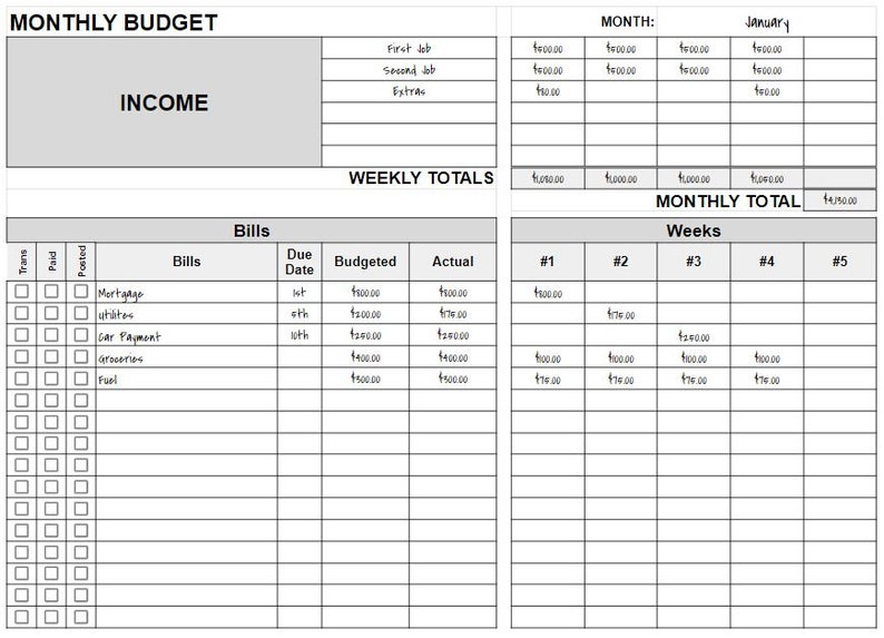 Simple Weekly Budget Printable - Etsy
