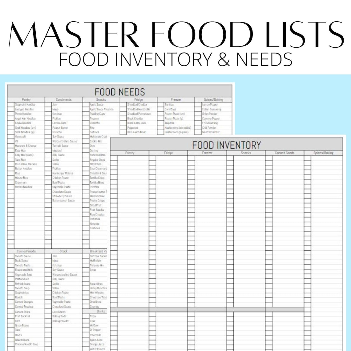 MASTER FOOD LIST- Needs & Inventory - Etsy