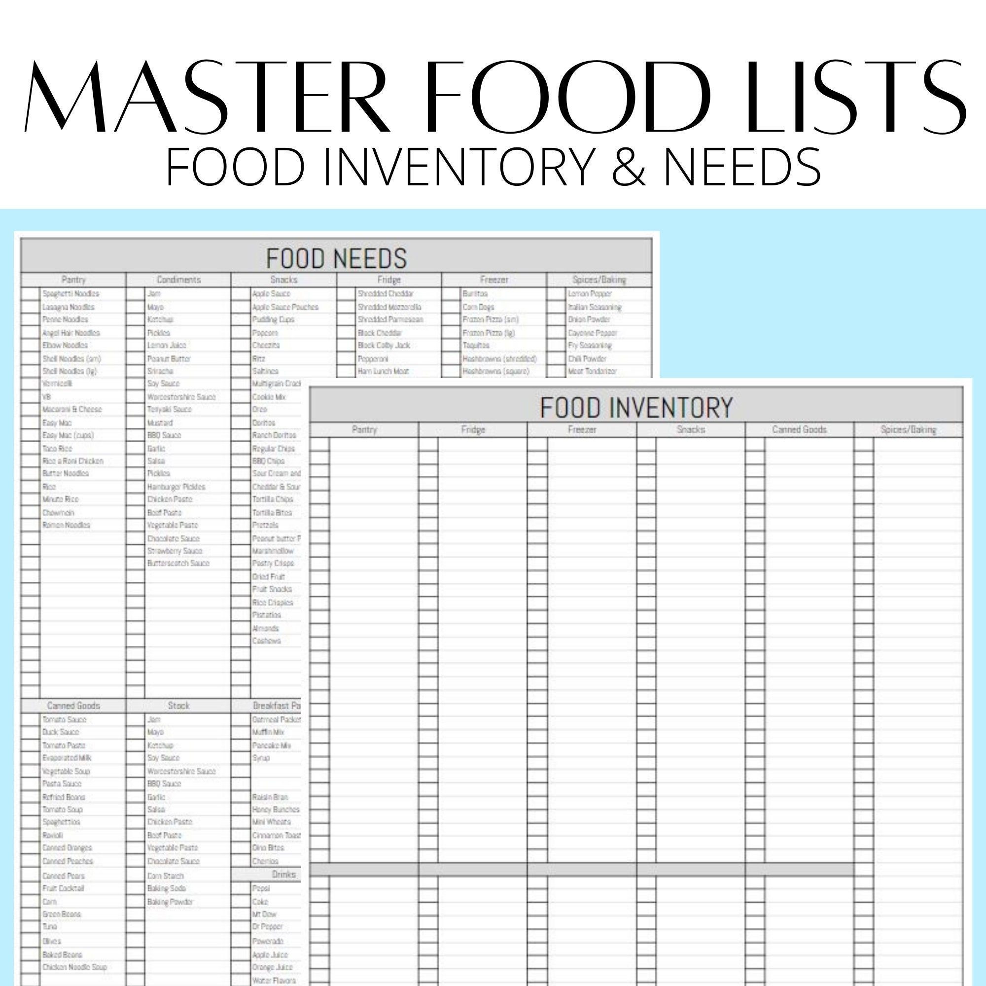 MASTER FOOD LIST- Needs & Inventory - Etsy