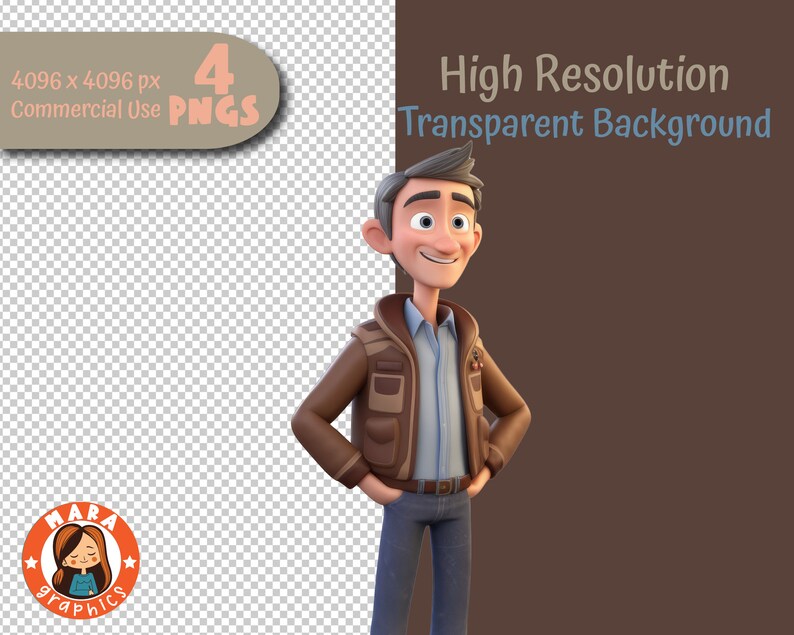 Cute 3D Dad Characters Clipart Set - High Resolution Pngs (4 Different ...