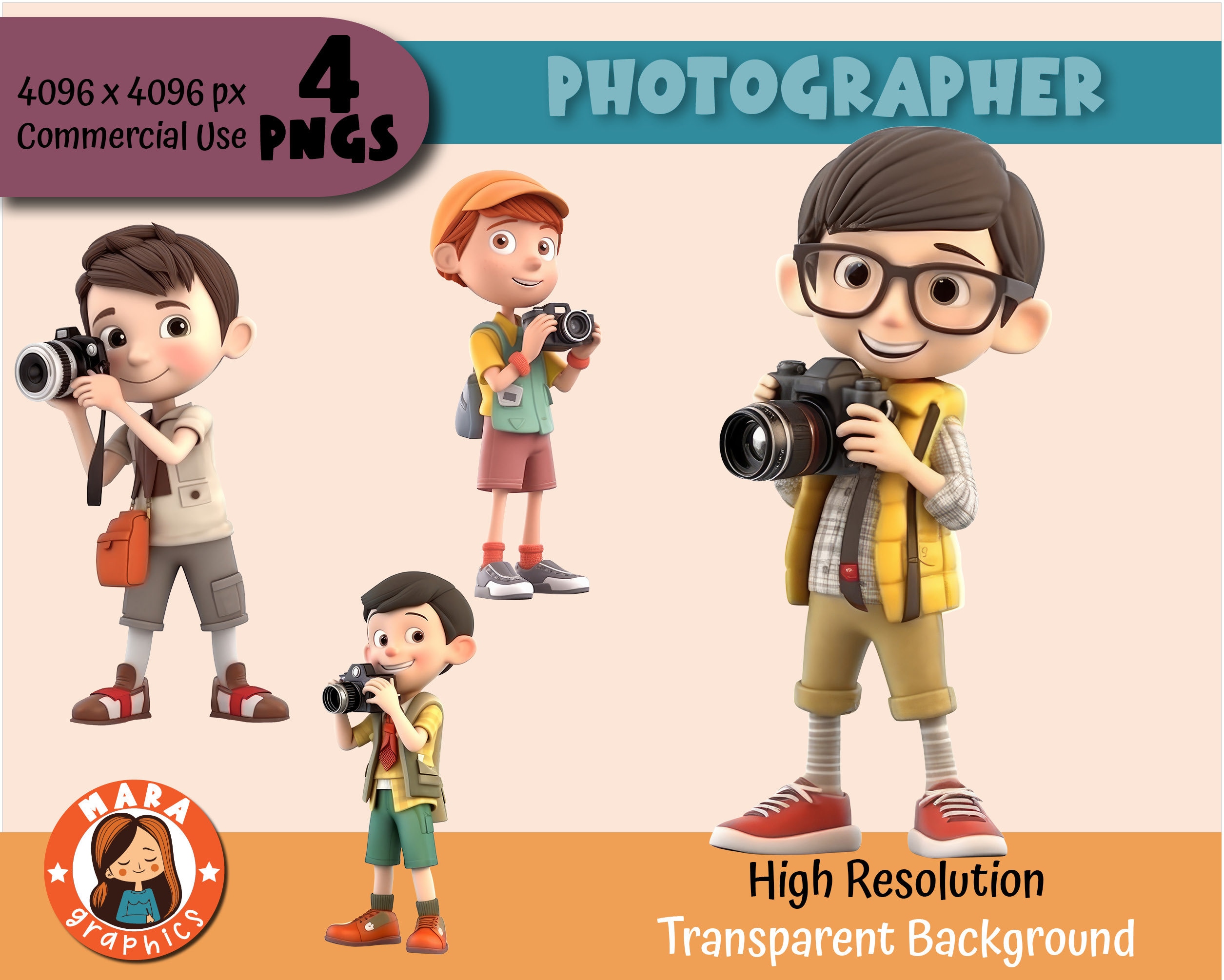3D Boy Photographer Clipart Set – High Resolution Pngs - Etsy