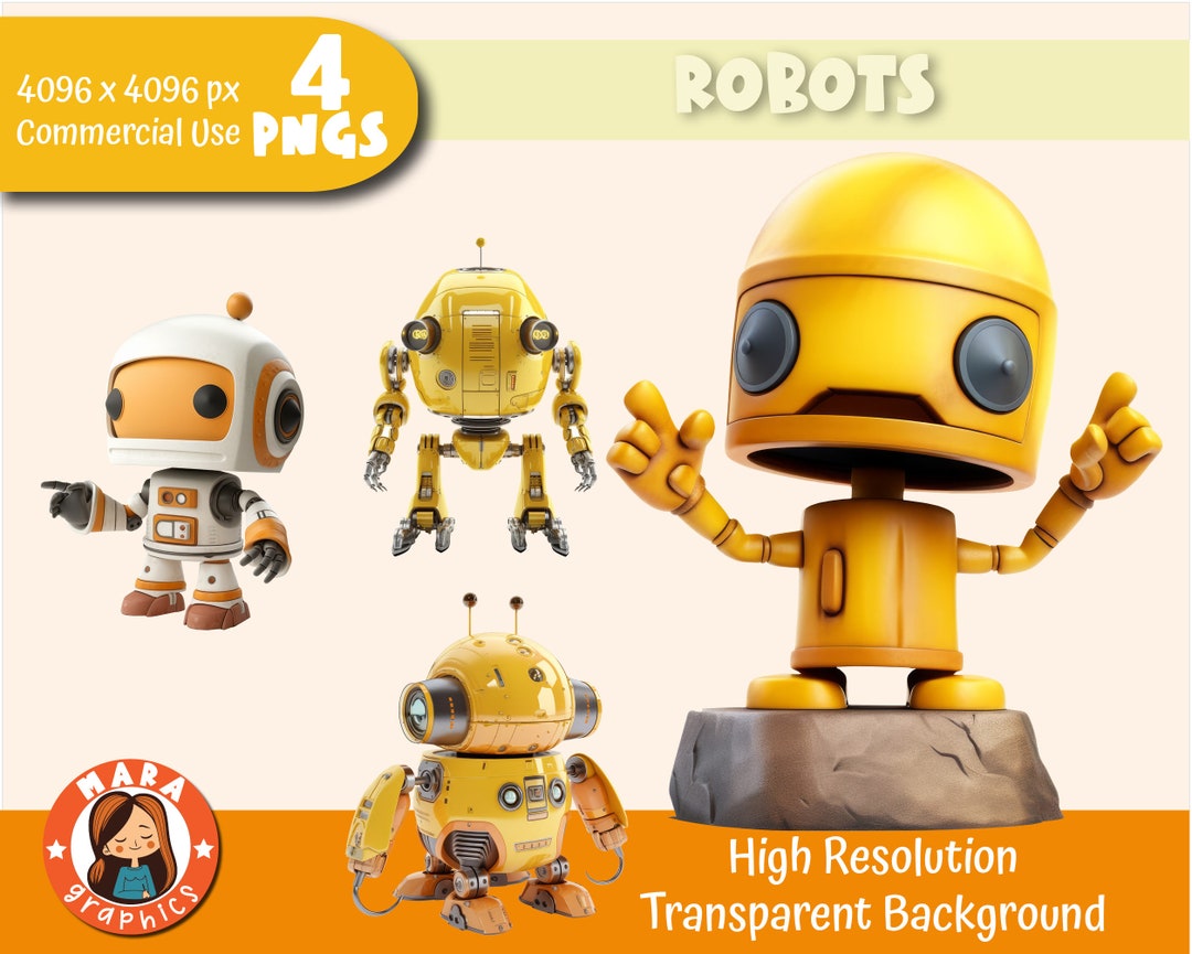 Cute 3D Robot Clipart Set High Resolution Pngs 4 Different Characters ...