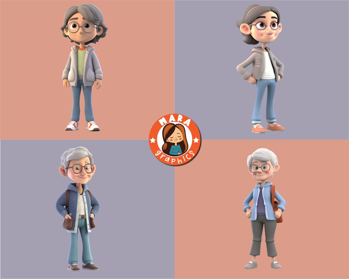 Cute 3D Grandma Characters Clipart Set - High Resolution Pngs (4 ...