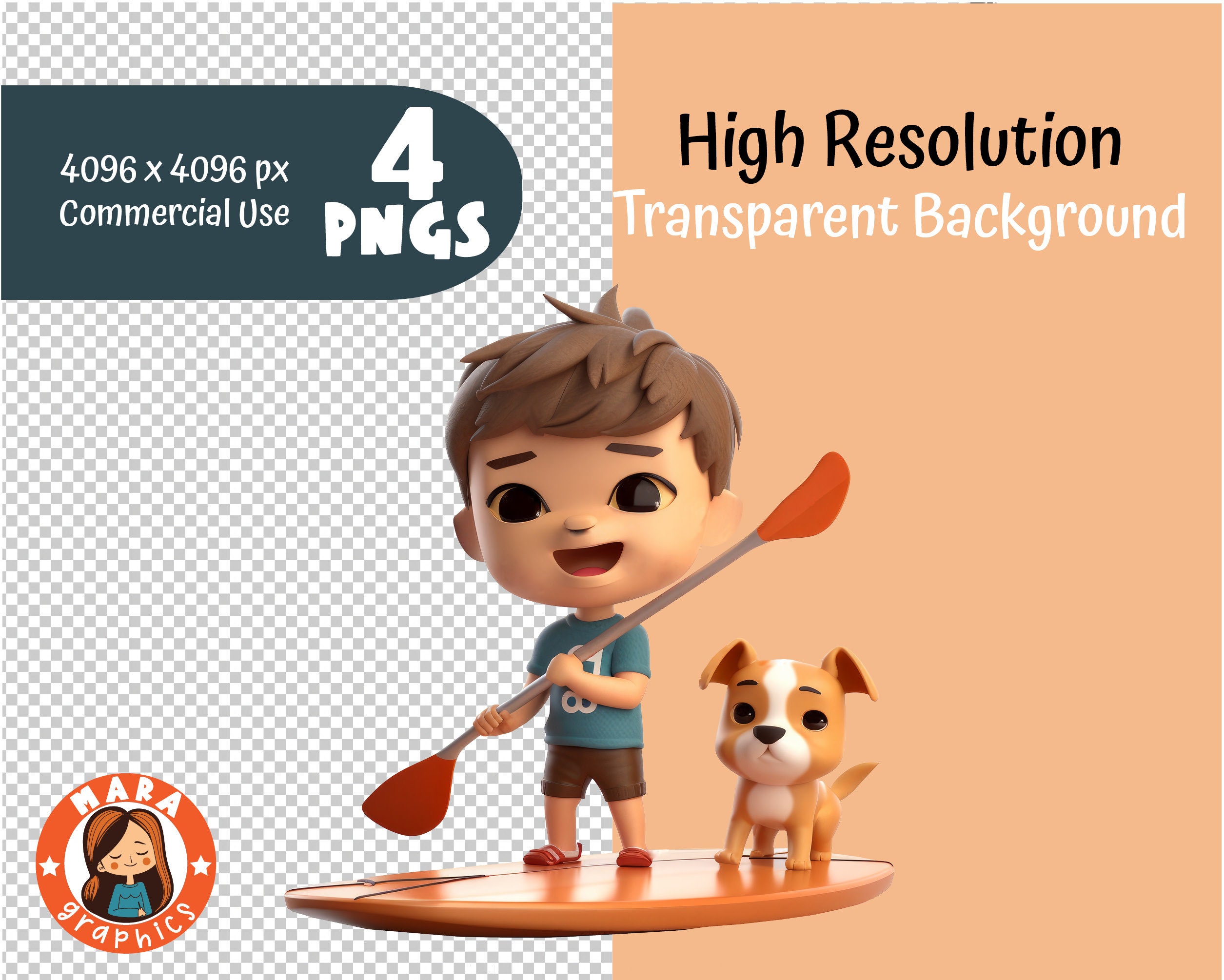 Cute Paddle Boarding KIDS 3D Clipart Set of 4 High-resolution Pngs - Etsy